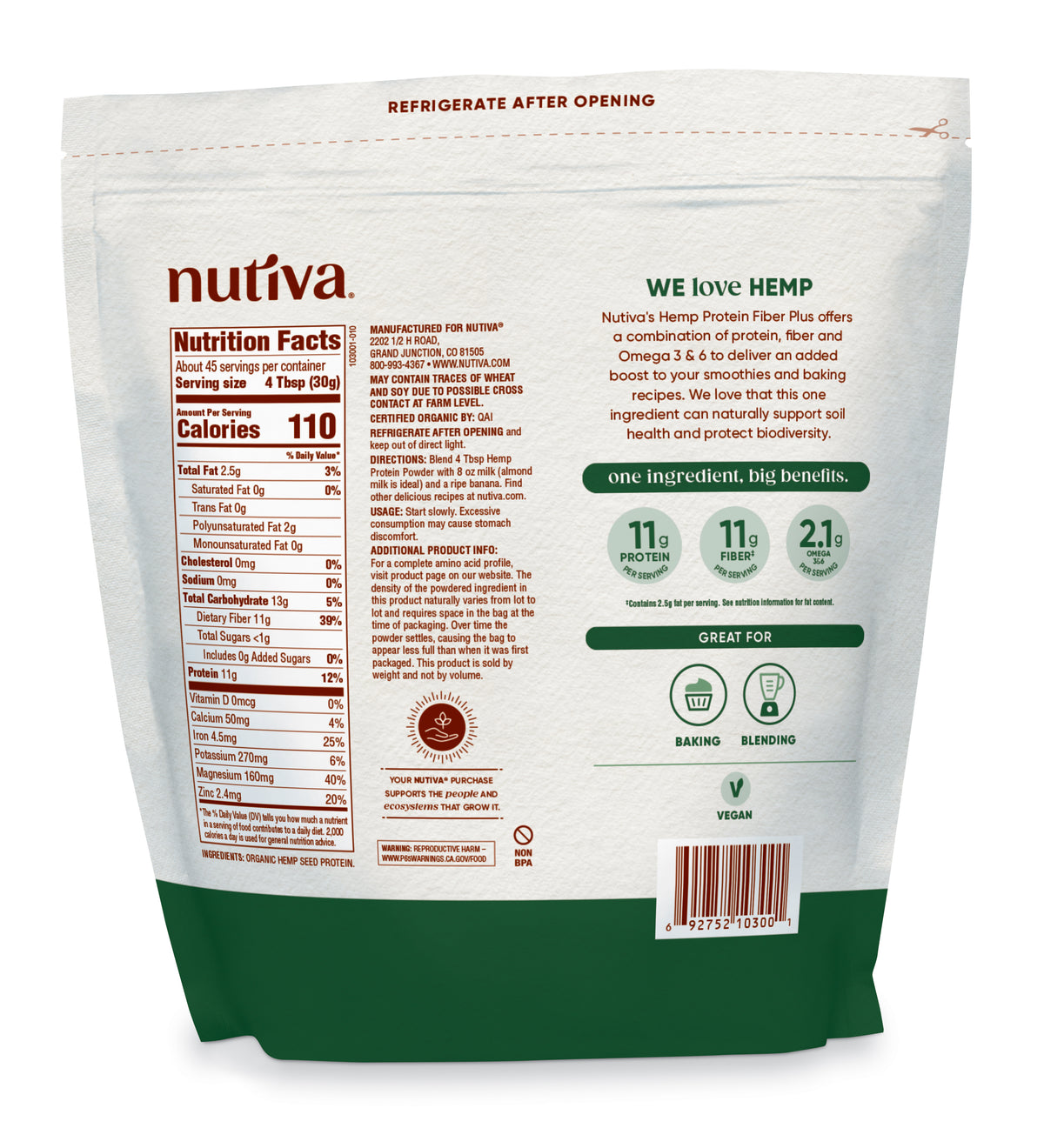 Organic Hemp Protein Powder - Vegetarian Plant Protein Powder | Nutiva