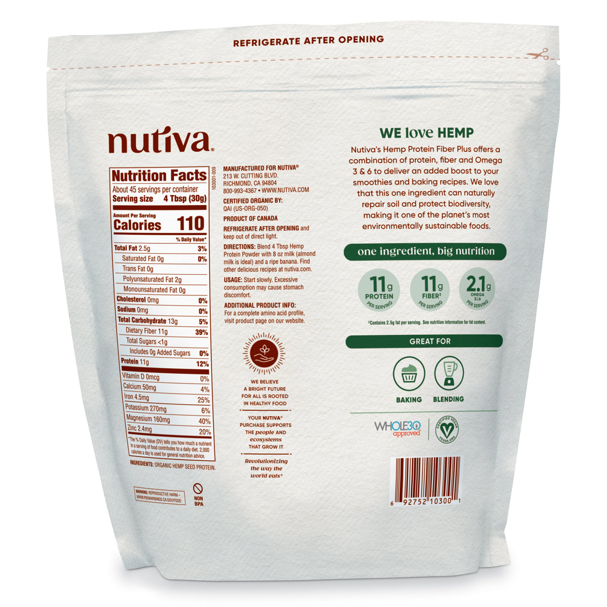Organic Hemp Protein Powder - Vegetarian Plant Protein Powder | Nutiva